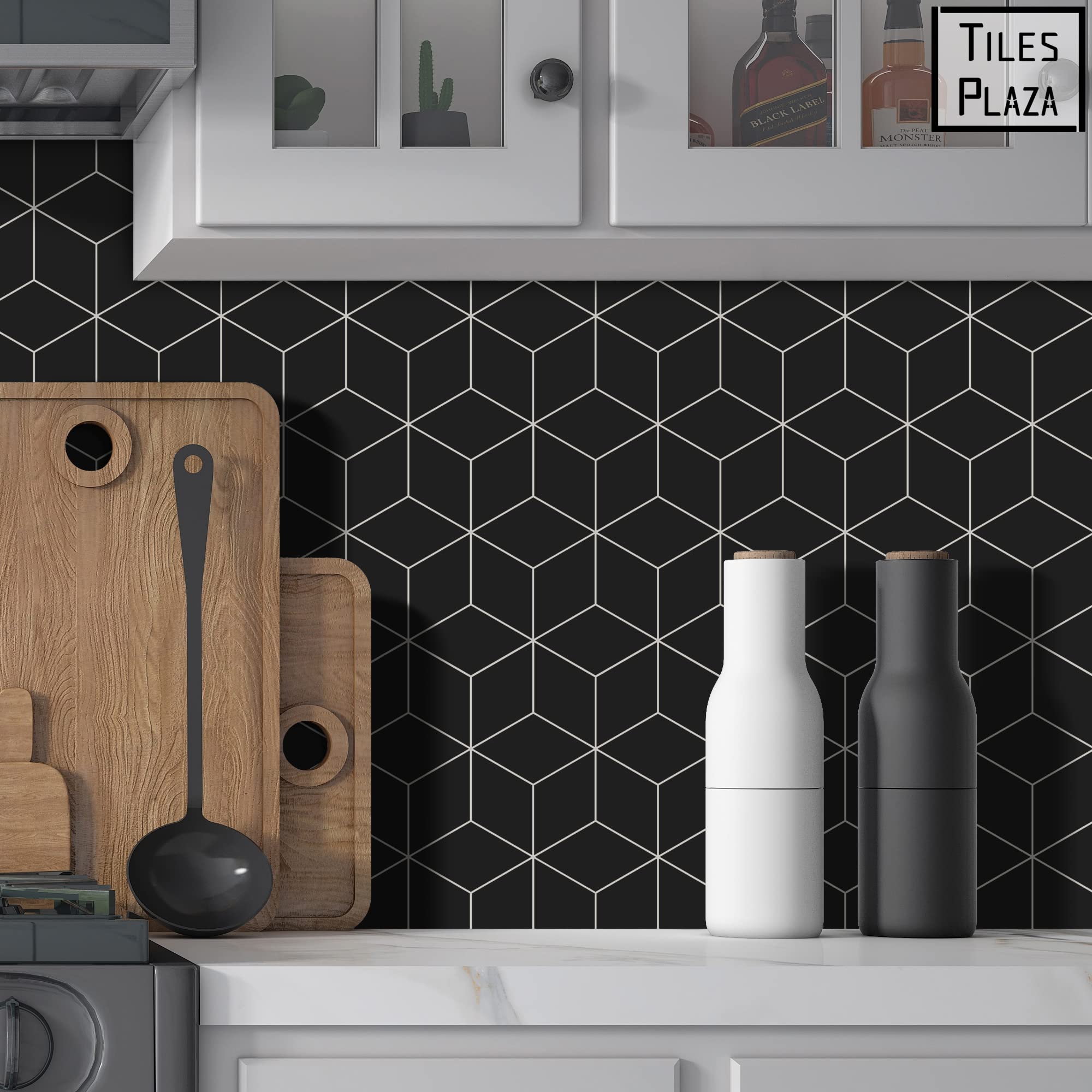 The Tiles Plaza Rhombus Backsplash Tile for Kitchen Peel and Stick, Stone Composite Self Adhesive Tiles, 3D Cube Wall Tile for Kitchen, 12 x 13 Inch 10 Sheets Navy Blue