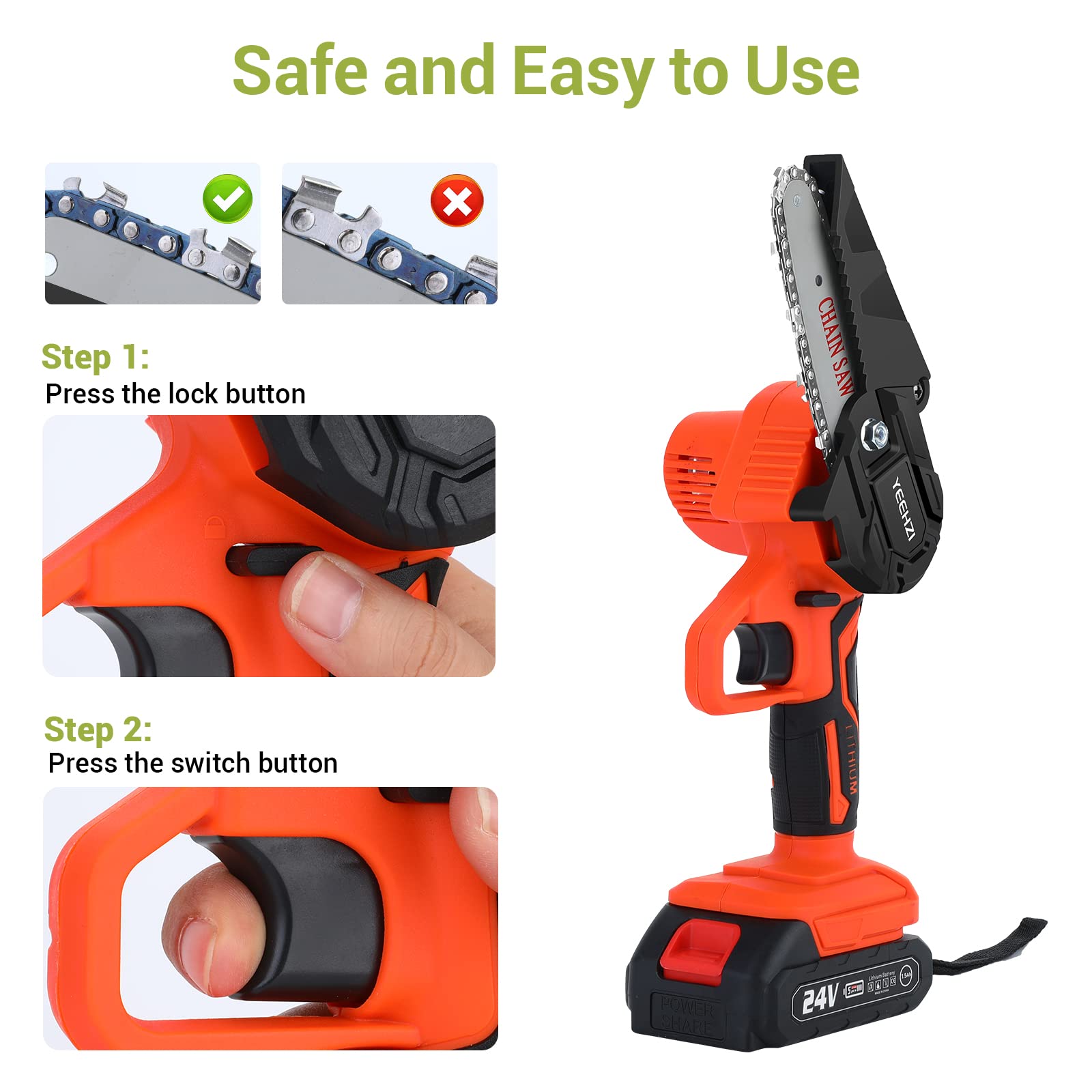 YEEHZI Mini Chainsaw 4 Inch Upgrade Electric Chainsaw Cordless Mini Chainsaw Battery Powered with DC21V 2.4lb Chainsawavailable power chain saws for Trimming Wood Cutting Branch