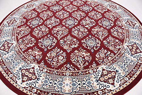 Unique Loom Narenj Collection Classic Traditional Textured Repeat Design Area Rug, 10' Round, Burgundy/Blue