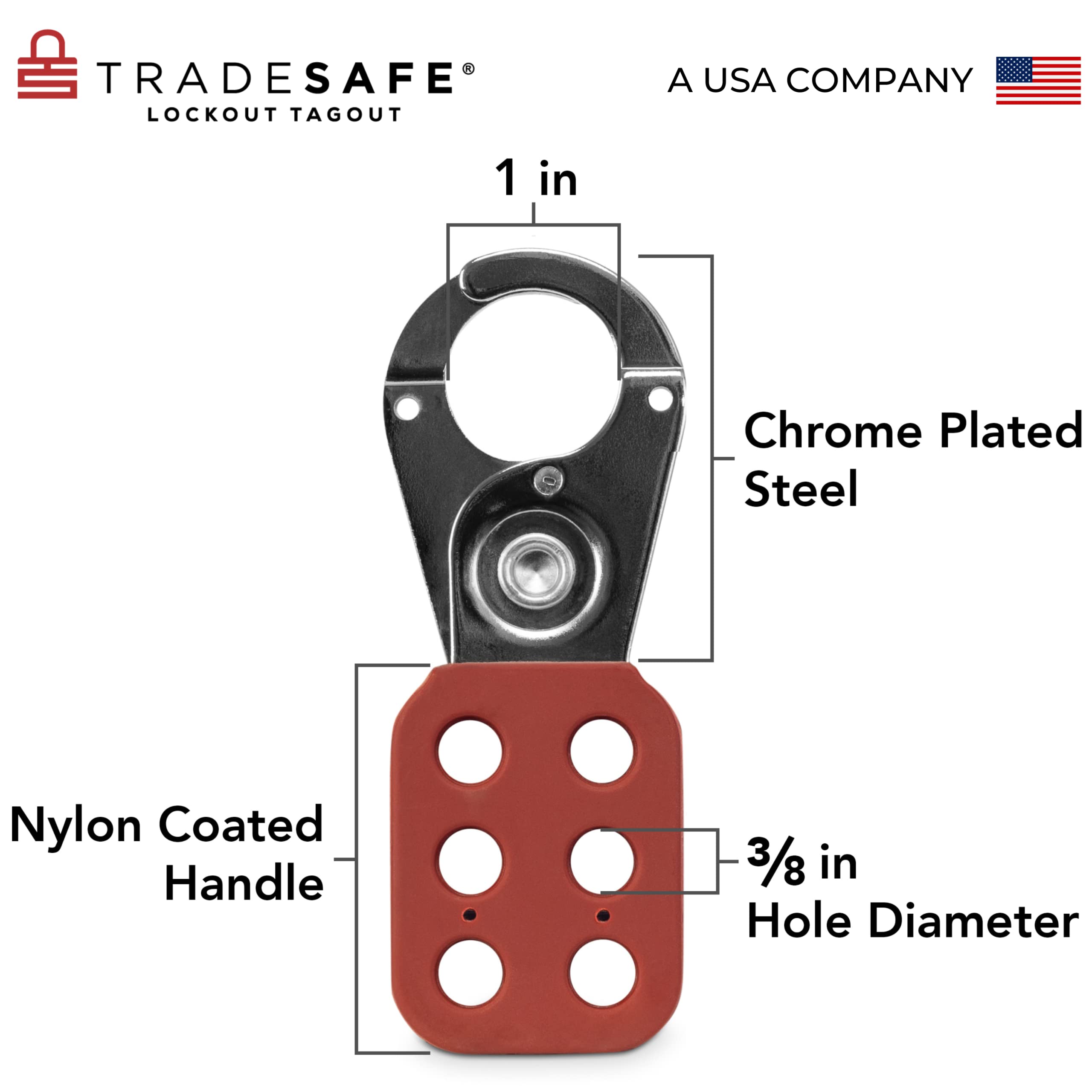 TRADESAFE Lock Out Tag Out Hasp - 1 inch Jaw Diameter Stainless Steel Lockout Hasp, Nylon Handle, Tamper-Proof and Impact-Resistant Loto Hasp, 6 Pack
