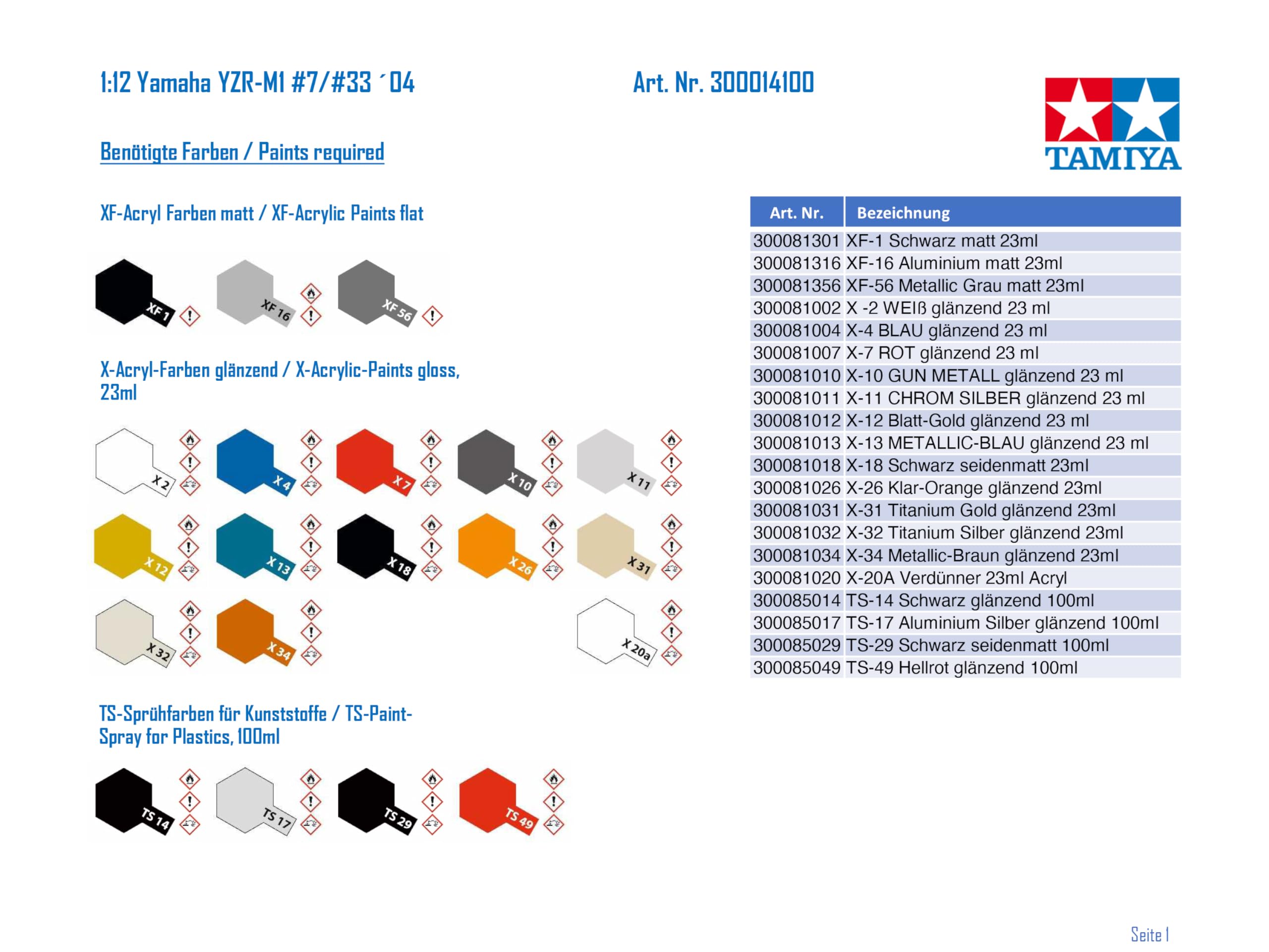 Tamiya – 14100 Yamaha YZR M1 2004 1/12
