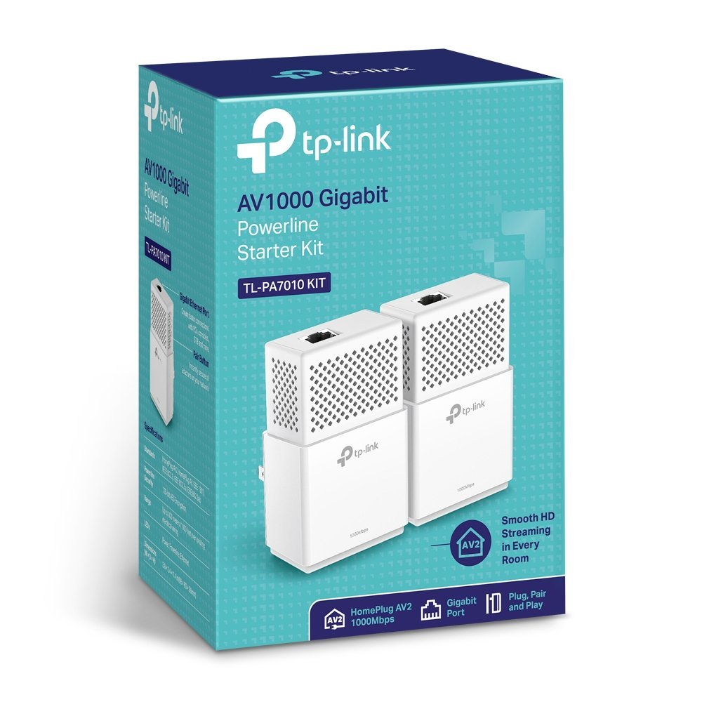 TP-Link AV1000 Gigabit Powerline ethernet Adapter kit, Powerline speeds Up to 1000Mbps (TL-PA7010 KIT) (Renewed)