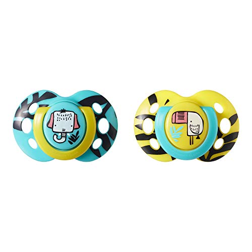 Tommee Tippee Fun Style Pacifiers, Symmetrical Design, BPA-Free Silicone Binkies, 6-18m, 2 Count, Colors and Designs Vary