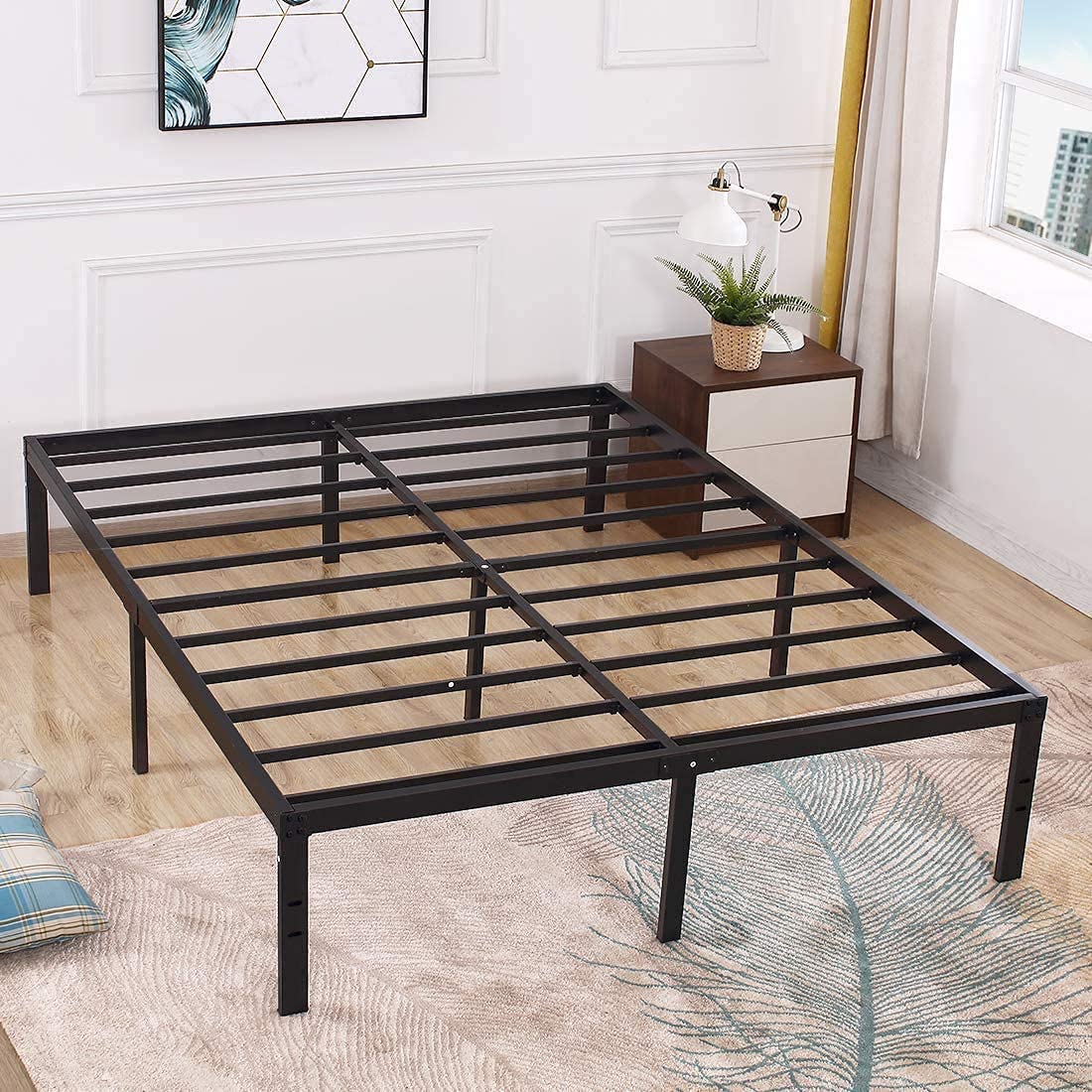 TATAGO 16 Inch Heavy Duty King Metal Bed Frame, 3500lbs Strong Support Platform Mattress Foundation, Non-Slip, No Noise & No Box Spring Needed