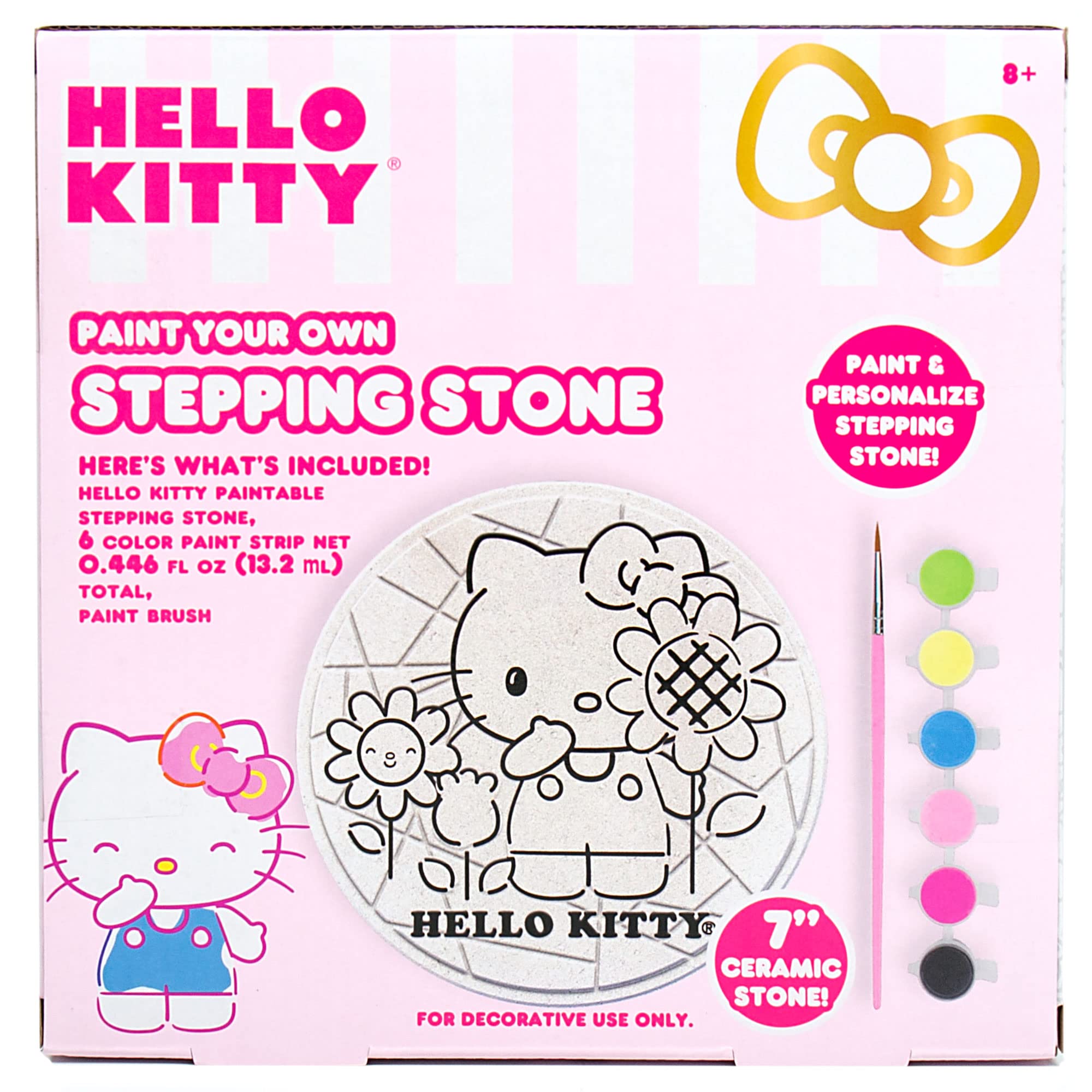 Sanrio Hello Kitty Paint Your Own Stepping Stone, Includes 7” 6 Paints & 1 Paintbrush, Cute Gifts for Kids Teens Girls Adults