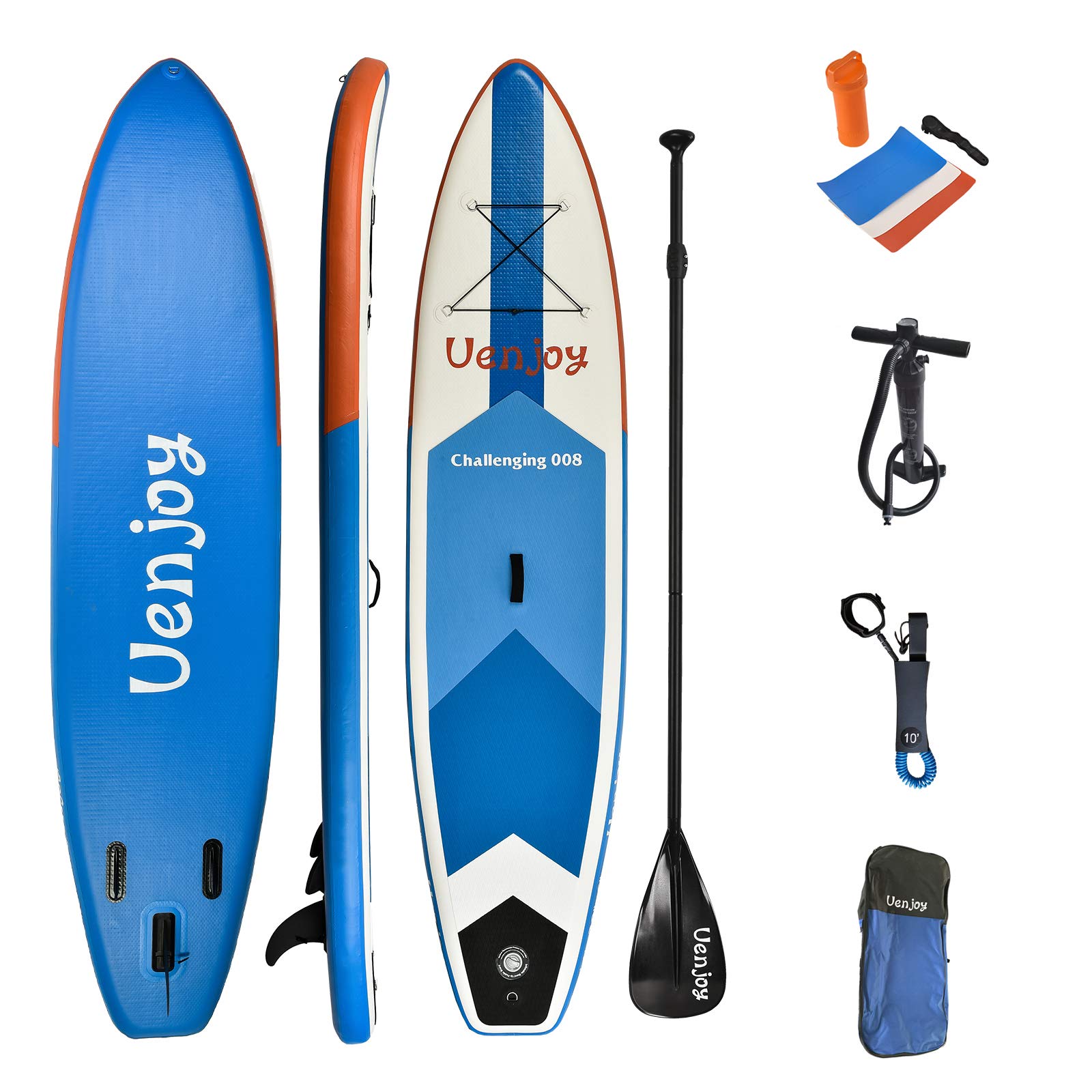 Uenjoy 11' Inflatable Stand Up Paddle Board (6 Inches Thick) Non-Slip Deck Adjustable Paddle Backpack,Pump, Repairing kit, Blue