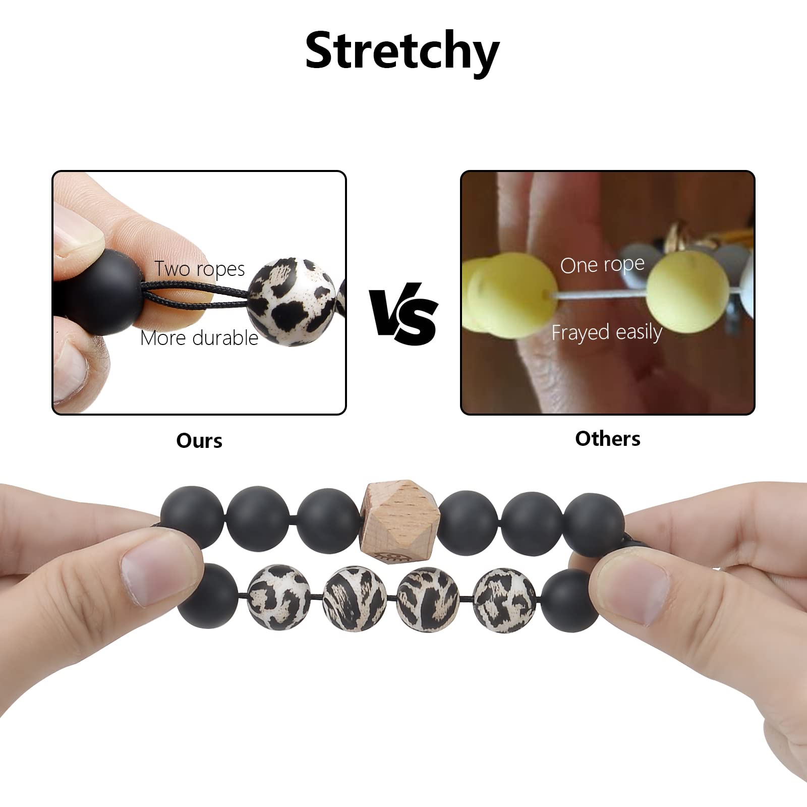 YUOROS Keychains for Women, Silicone Beads Wristlet Keychain Key Ring Bracelet with Tassel (Leopard)