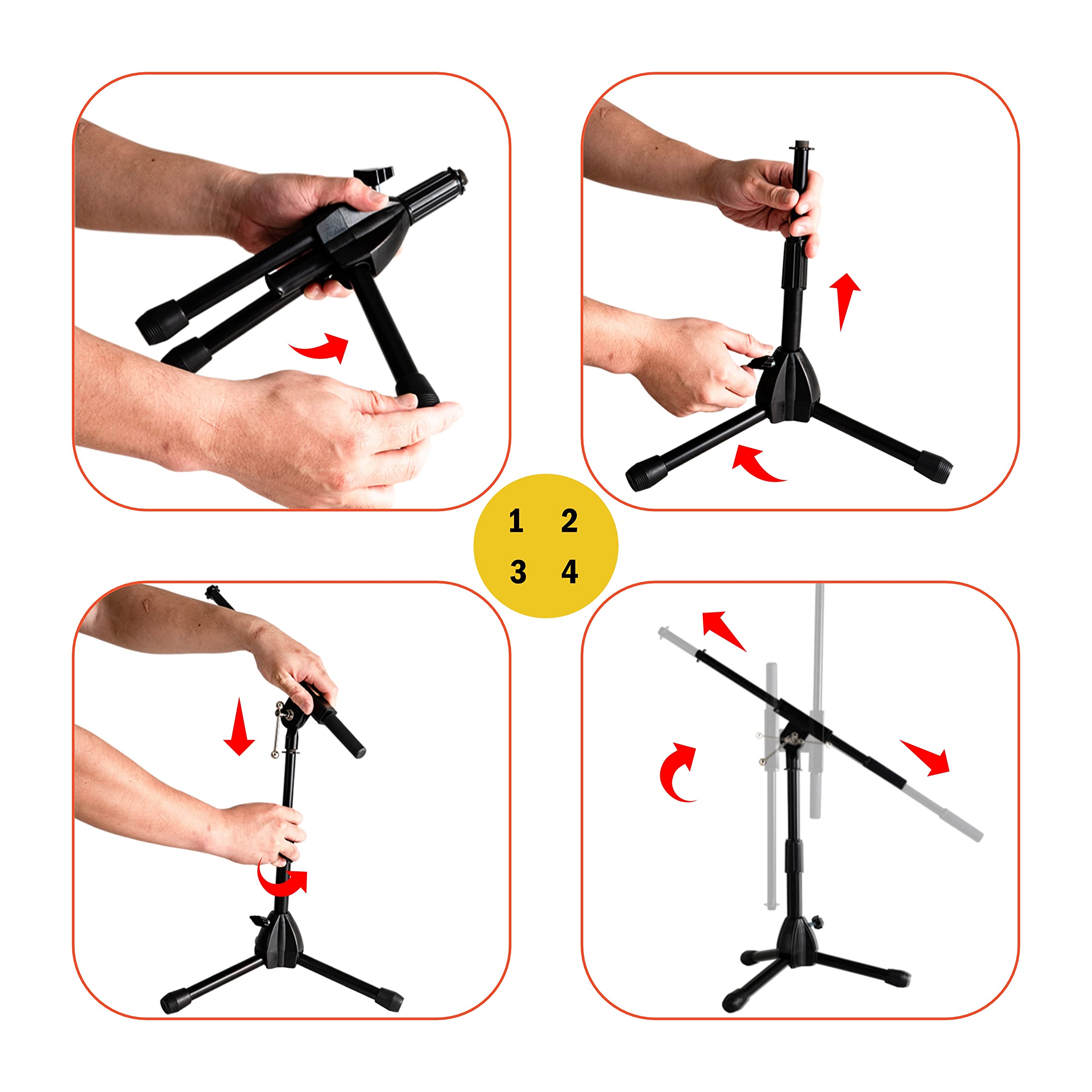 Stage Rocker Foldable Tripod Low-Profile Mic Boom Stand - Height Extending from 9.6'' to 16.9'', w/Adjustable Telescoping Arm Up to 9'', Lightweight/Convenient, Black, Powered by Hamilton(SR610121B)