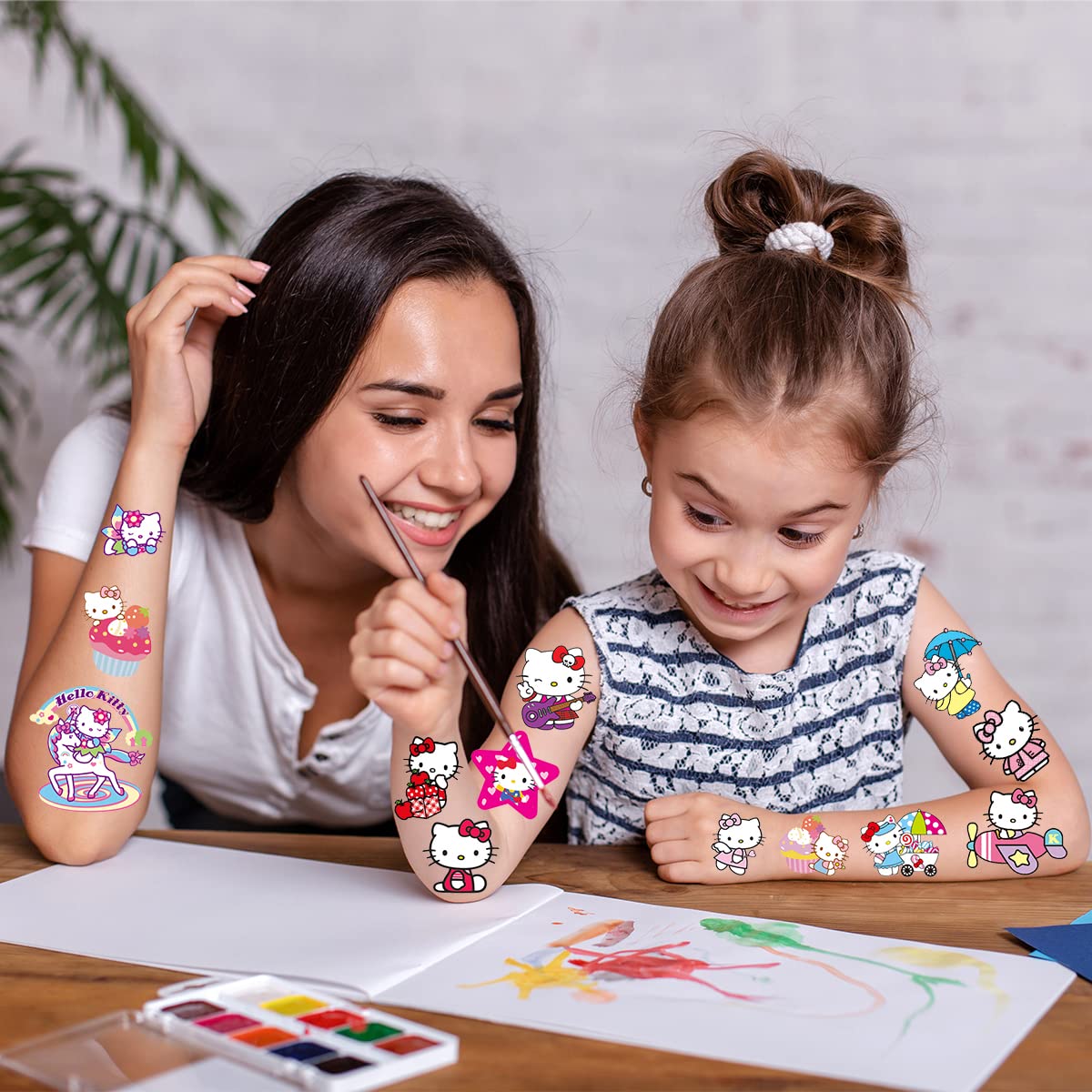 Waterproof Temporary Tattoos for Hello Kitty,Pink Cat Birthday Party Supplies Kids Temporary Tattoo(8 Sheets-6.1inch X 4.3inch)