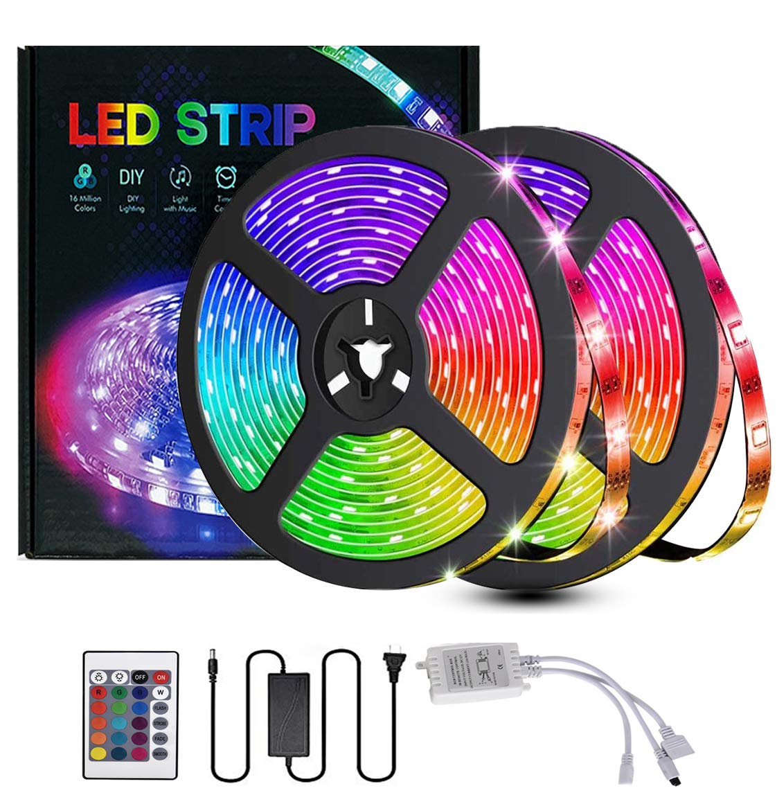 WEAPRIL Led Strip Lights,32.8FT/10M Flexible Tape Lights Color Changing 300 LEDs SMD5050 RGB Strip Lights Kit with 24key Remote Control for Home Bedroom Kitchen and Party, Non-Waterproof (32.8FT)