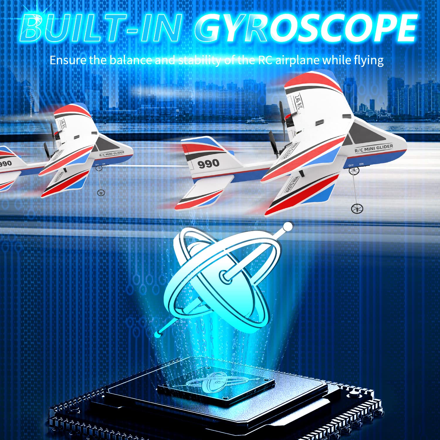 USHINING RC Planes for Kids, Remote Control Airplanes Indoor Outdoor 2.4GHz with Gyro DIY Easy to Fly RC Airplane with LED Light MPP RC Glider for Kids Beginners (White)