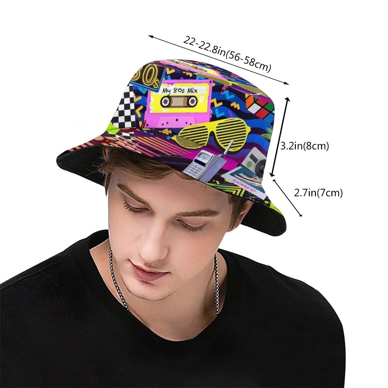 ZREXUO Funny Retro 80s 90s Icons Summer Unisex Print Reversible Bucket Hat