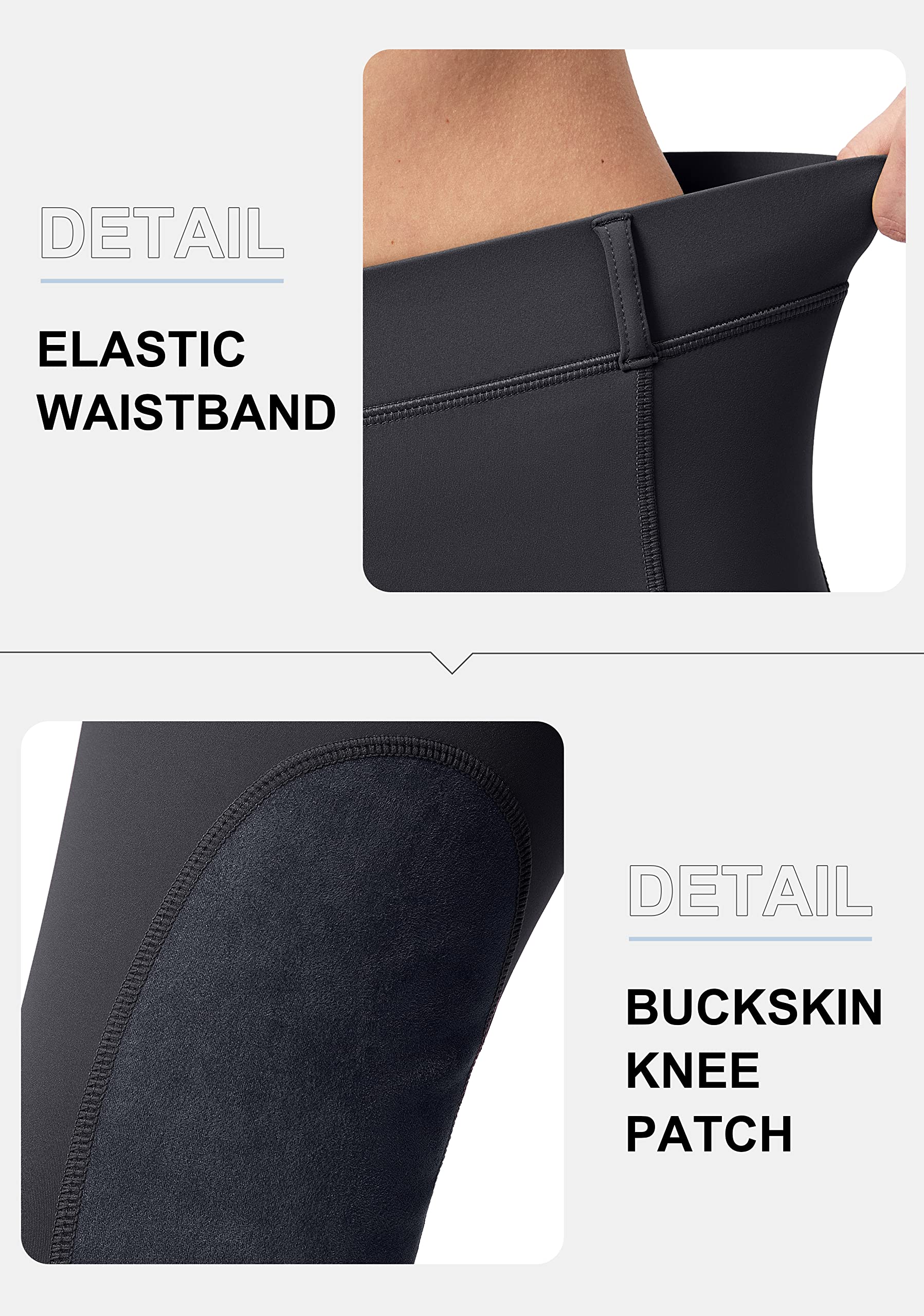 SANTINY Women's Horse Riding Pants with Zipper Pockets Knee-Patch Schooling Tights Equestrian Breeches for Women (Dark Grey_S)
