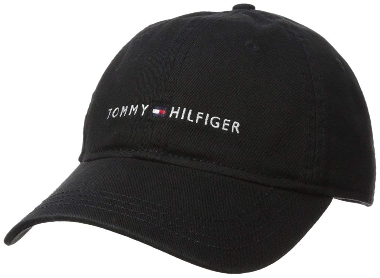 Tommy Hilfiger Men's Logo Dad Baseball Cap, Tommy Black, One Size