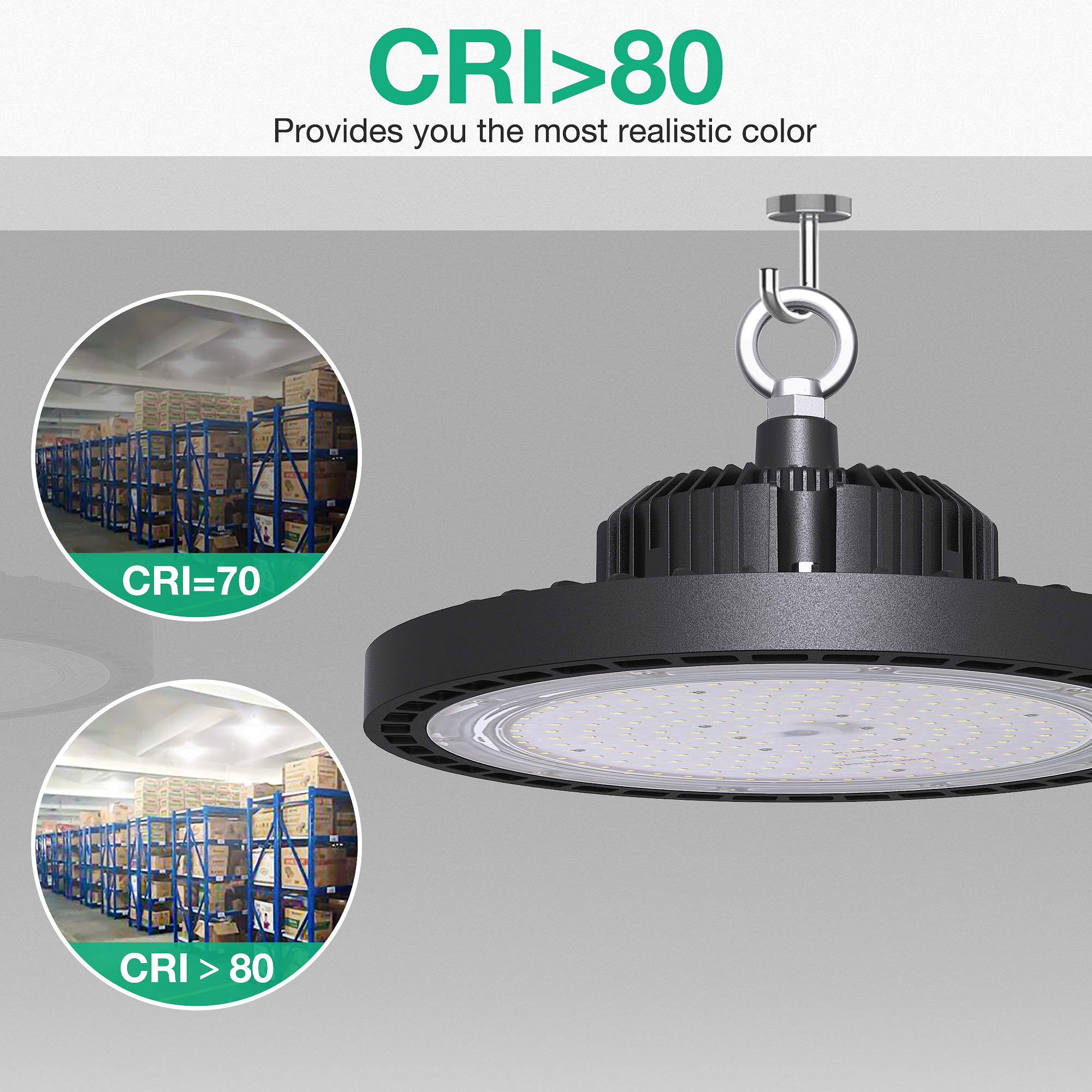 VCMAG 2 Pcs UFO LED High Bay Light, 150W, 21000 LM, 5000K Daylight, IP65 Waterproof, Commercial Warehouse/Workshop/Wet Location Area Lighting Fixture, Non-Dim, 5ft Cable with US Plug