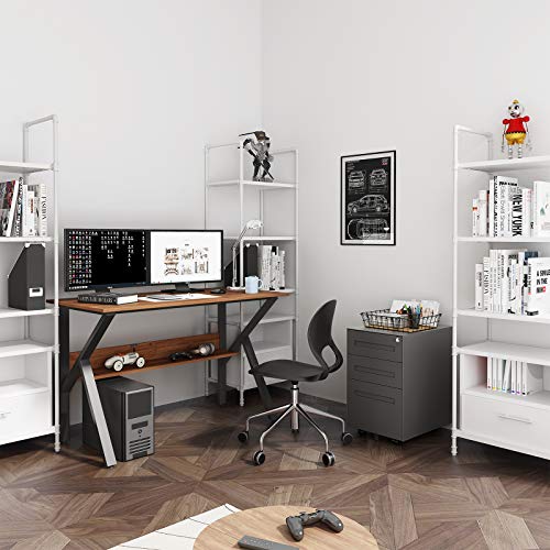 XINDACLOVER Gaming Computer Desk for Gamer, 47 Inch Small Student Desk for Bedroom, Computer Desk with Bookshelf for Home Office, Studying Writing Table for Small Space(Walnut)