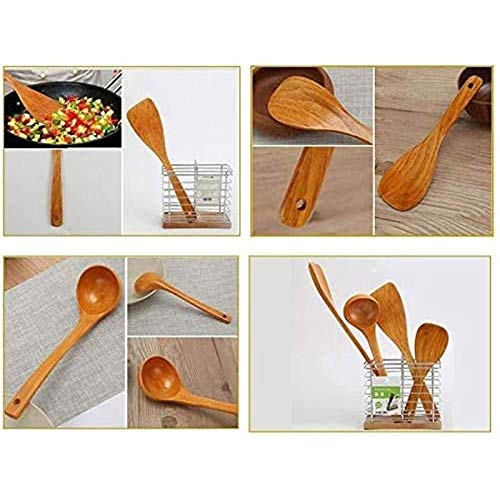 SDGH Non-stick Dinnerware Cutlery Set Wooden Cookware Fork Spoon Knife Set Kitchenware with Long Handle Spatula Flat Shovel