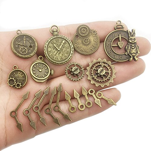 Youdiyla 100g Steampunk Clock Face Dial Pointer Charm Pendant, Mix Antique Metal Pendant Supplies Findings for Jewelry Making (Bronze HM71)