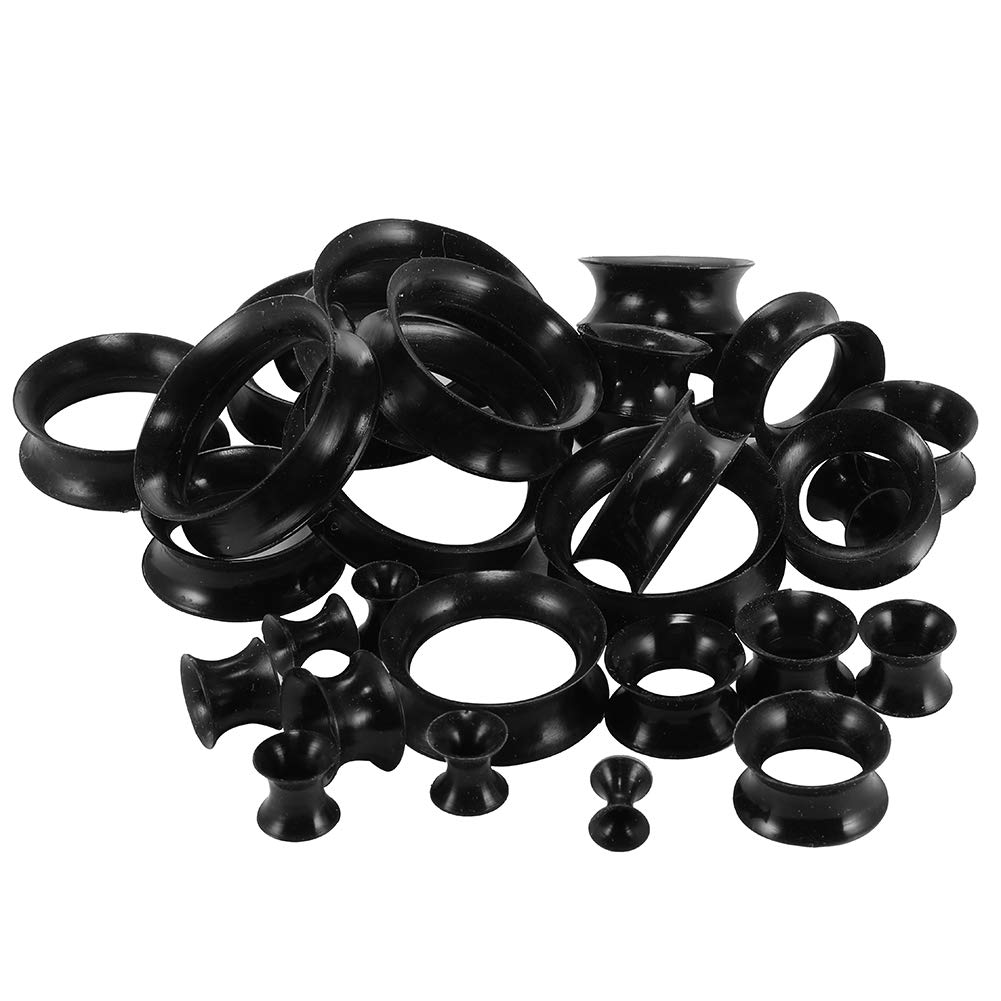 Xpircn 15 Pairs Thin Silicone Gauges Flexible Skin Ear Tunnles Plugs Double Flared Hollow Expander Ear Piercing Jewelry 3mm-30mm (Mixed Gauges)
