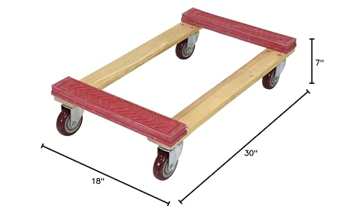 Vestil HDOR-1830-12 Rubber End Hardwood Dolly with Hard Rubber Casters, 1200 lbs Capacity, 30" Length x 18" Width x 7" Height Deck
