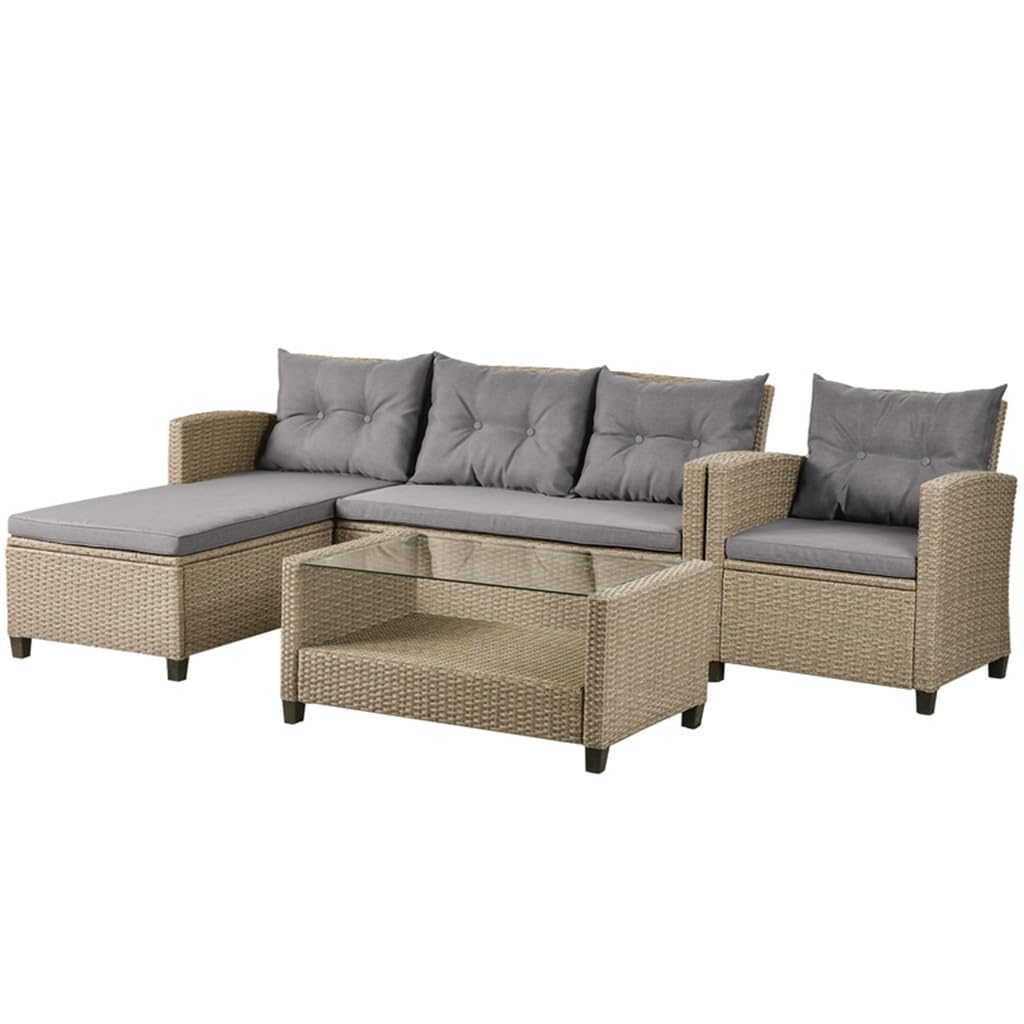 SDGH Outdoor, Patio Furniture Sets, 4 Piece Conversation Wicker Ratten Sectional Sofa with Seat Cushions