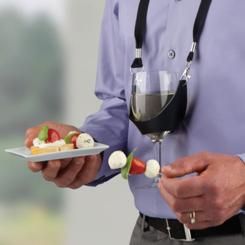 WineYoke Party Time Hand Free Wine Glass Holder Necklace - Set of 2 (Black & Burgundy)