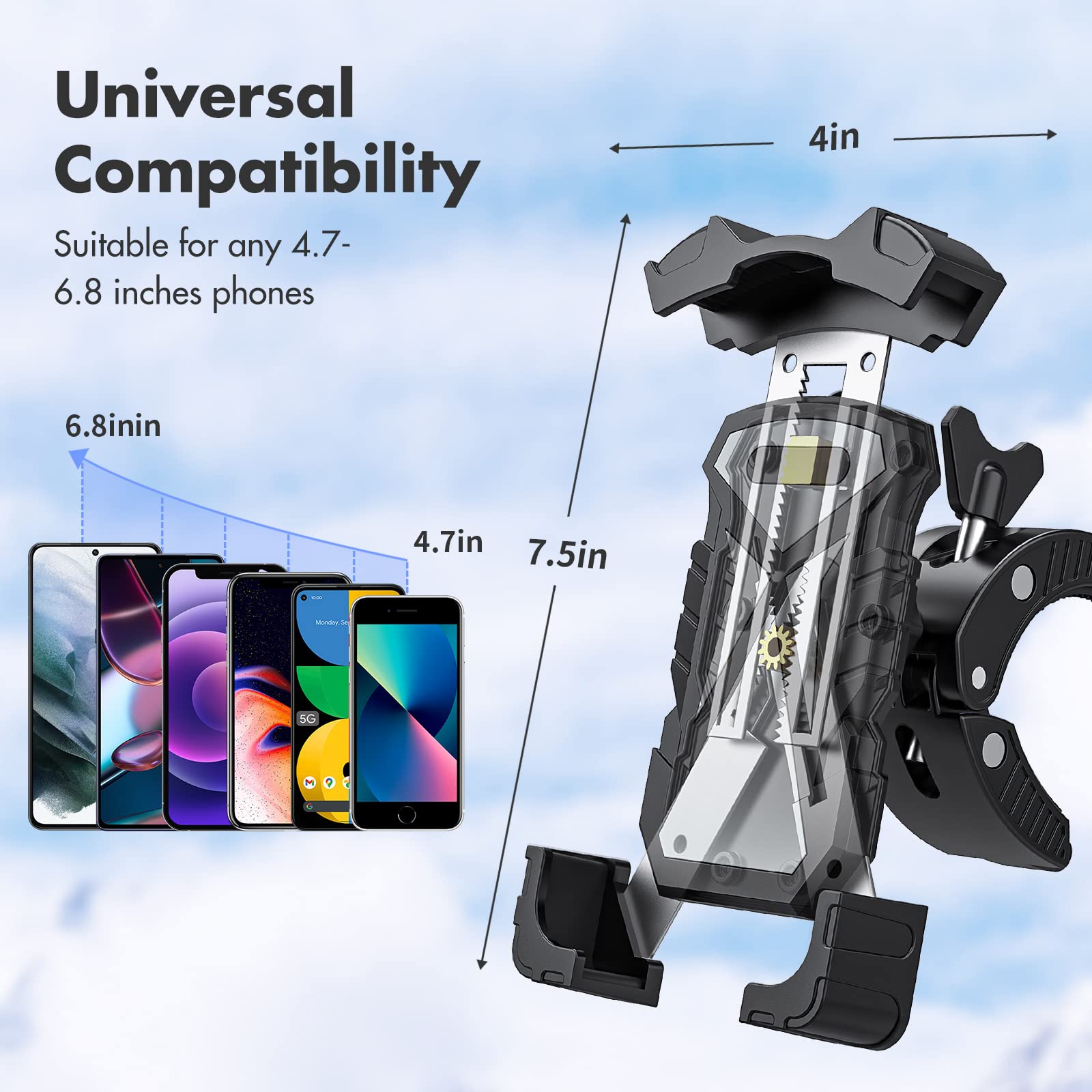 Universal Golf Cart Phone Holder, Adjustable Bike Phone Mount Bike Phone Holder for Handlebars Compatible with iPhone14,13,12,11, Pro Max ,Samsung Galaxy S21, S10, S9,and All 4.7-6.8” Cellphone