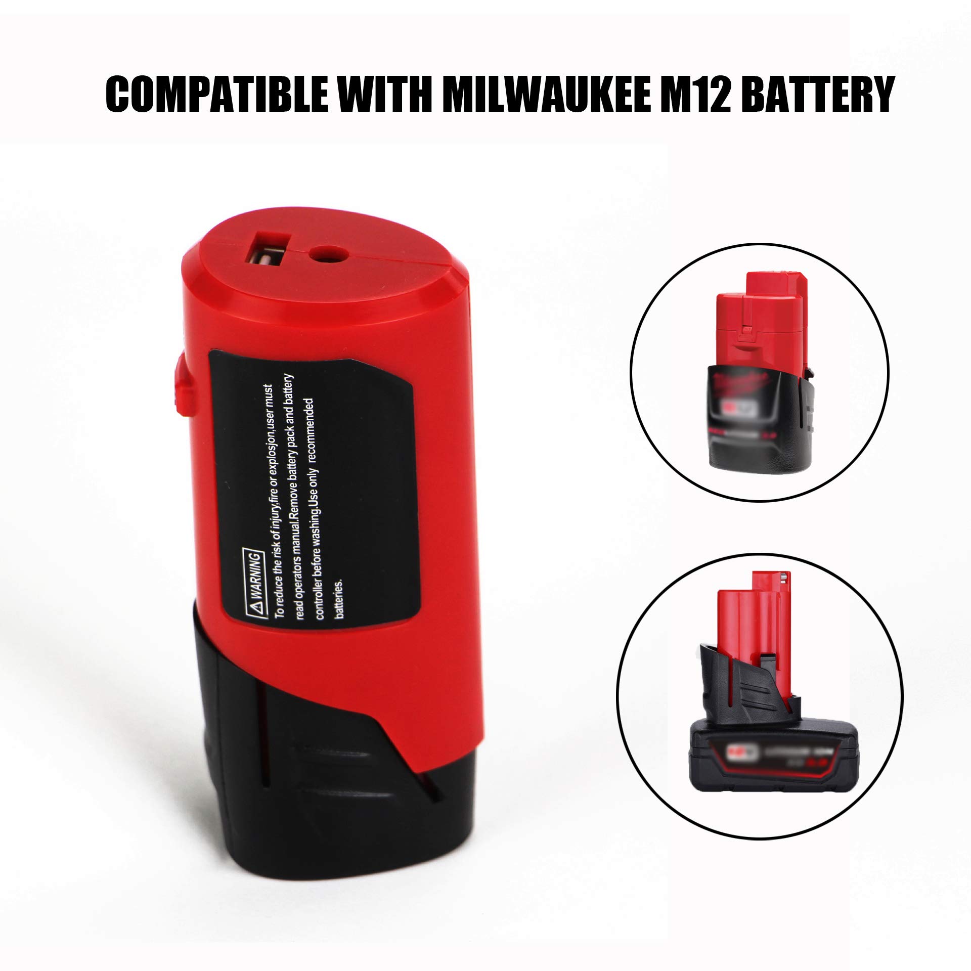 weqcter Fit for M12 Power Source Adapter with DC 12V Outlet Charge for Milwaukee Heated Jacket 49-24-2310 48-59-1201 Compatible with M12 Battery 48-11-2420 48-11-2411 48-11-2401 48-11-2402