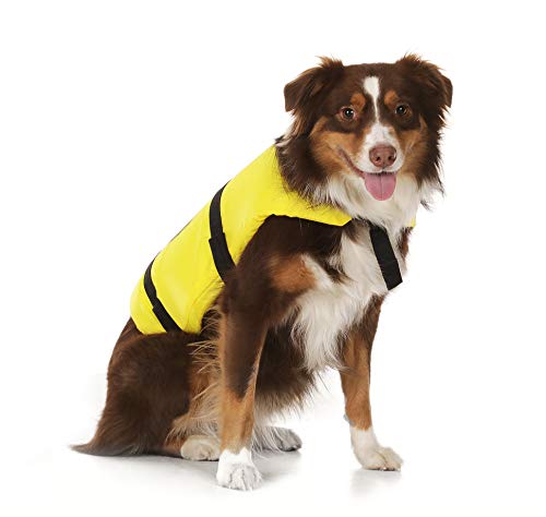 Seachoice Dog Life Vest, Adjustable Life Jacket for Dogs, w/Grab Handle, Yellow, Size XL, Over 90 Lbs.