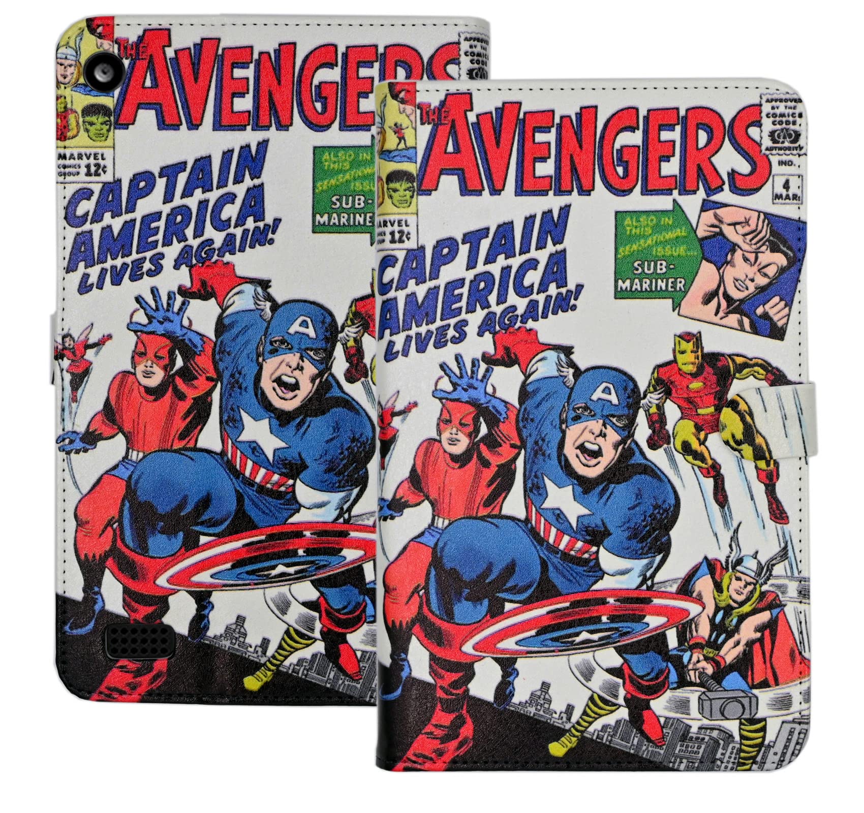 TPACC Case for Amazon Fire 7 Tablet (Fire 7" Display 7th/9th Generation 2017/2019 Release) PU Leather Slim Folding Case Adjustable Stand Shockproof TPU Interior Cover, Cartoon Comic Superhero Alliance