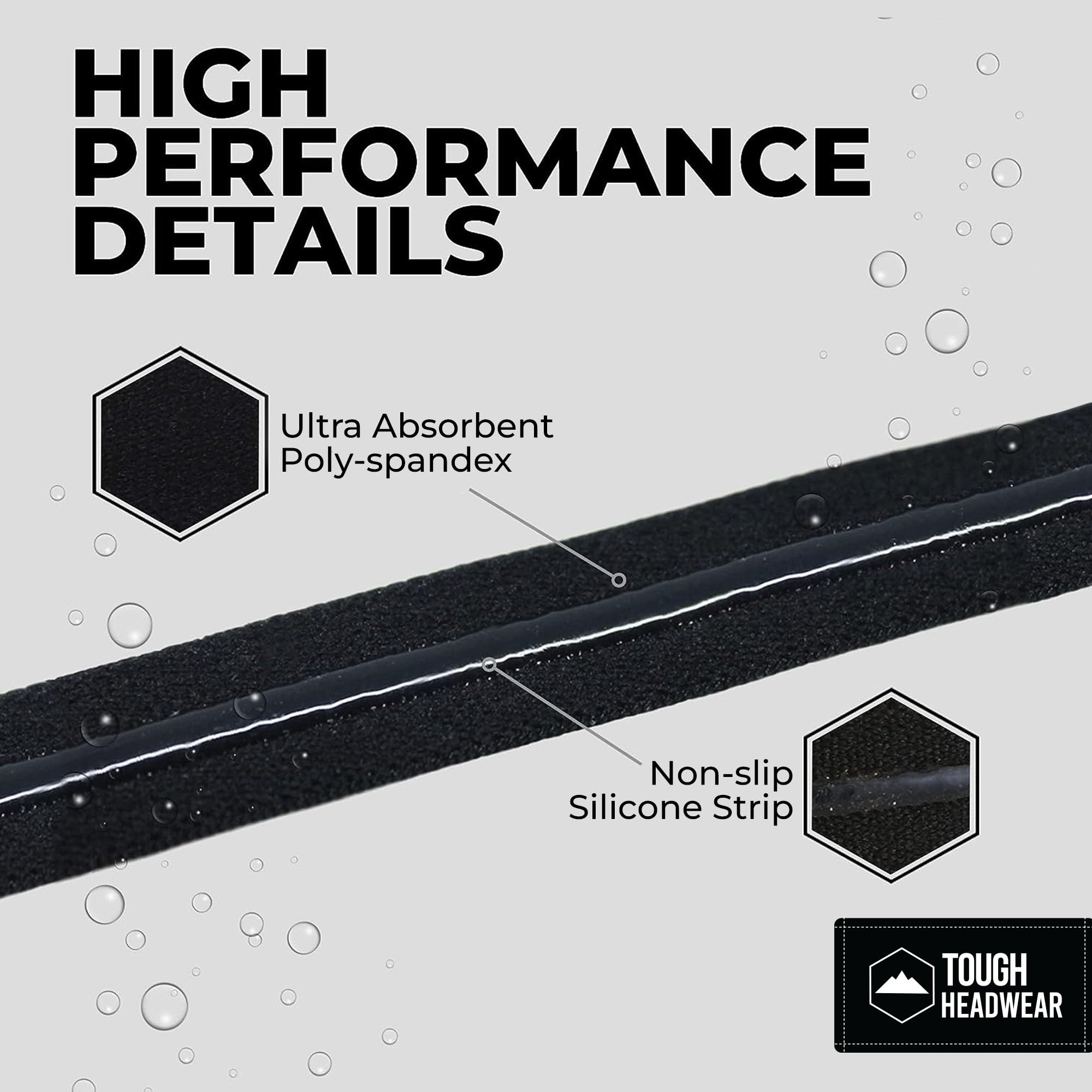 Tough Headwear Thin Elastic Sports Headbands for Women & Men, Workout, Running, Soccer Headband - 6 Black