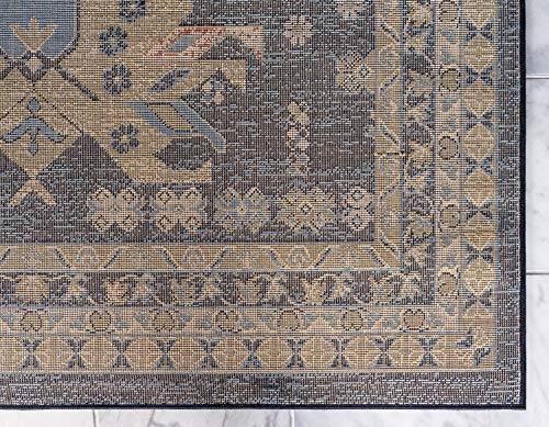 Unique Loom Taftan Collection Border Geometric Tribal Inspired Design Area Rug, 9 ft x 12 ft, Navy Blue/Gold