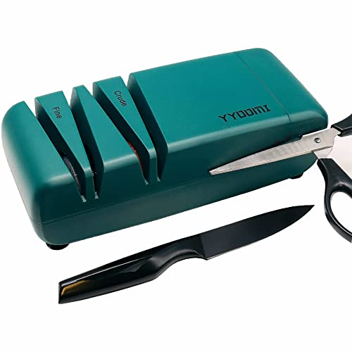 YYOOMI Electric Knife Sharpener, 2- Stage 15 Degree Bevel Professional Knife Sharpener, Quickly Sharp & Polish, Scissors Sharpening, With Replaceable Wheels