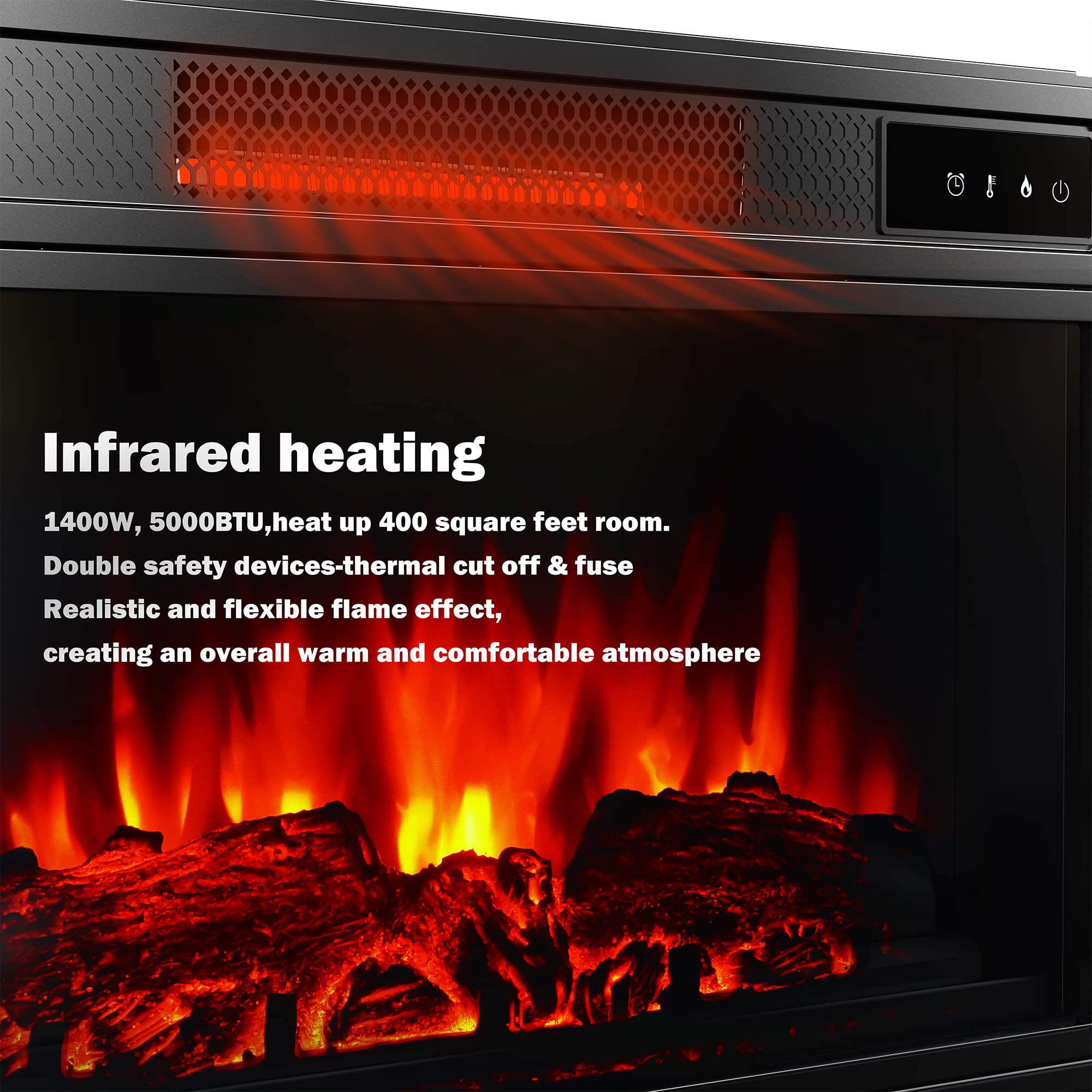 VANSTON Recessed Electric Fireplace 26'', Electric Fireplace Insert with Timer and Child Lock, Electric Fireplace with Remote and Storage of Wooden Decorations, Black,25 63/64 Inches