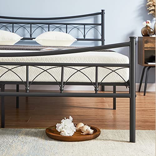VECELO Queen Size Bed Frames, Heavy Duty Metal Bedframe with Vintage Headboard and Footboard, Mattress Foundation/No Box Spring Needed/No Noise/Easy Set Up, Black