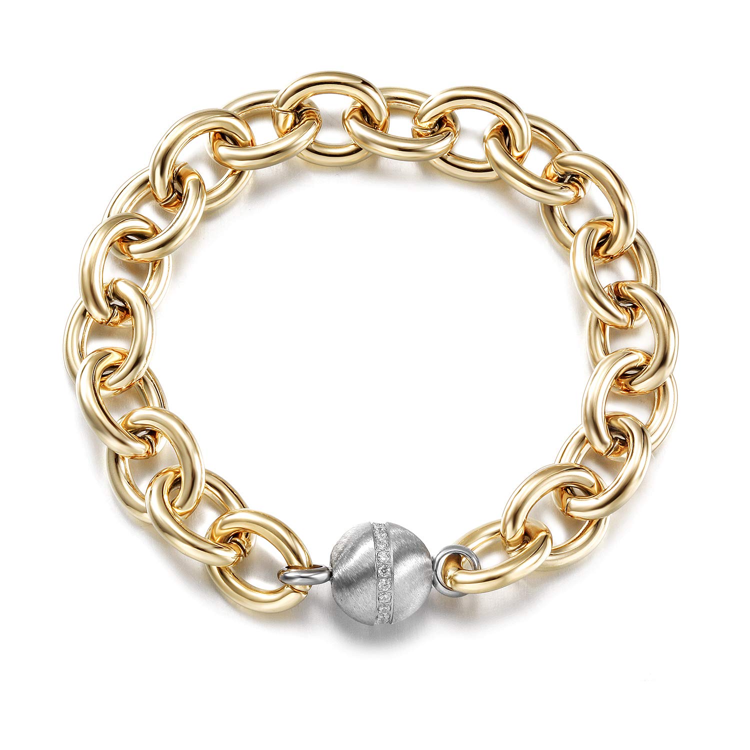 WISTIC 14K Gold Wire Wide Cuban Curb Link Bracelets with CZ for Women Chunky Bracelet Multi-Color Stainless Steel Charm Chain for Men and Adults Fashion Jewerly
