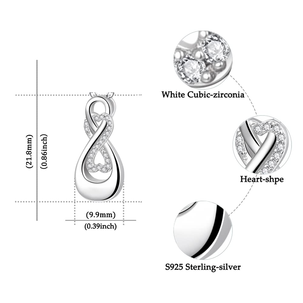 ZGBY S925 Sterling Silver Necklace for Ashes Infinity Urn Necklaces Teardrop Cremation Jewelry for Ashes Keepsake Memorial Pendant for Women Men Loved Ones (White)