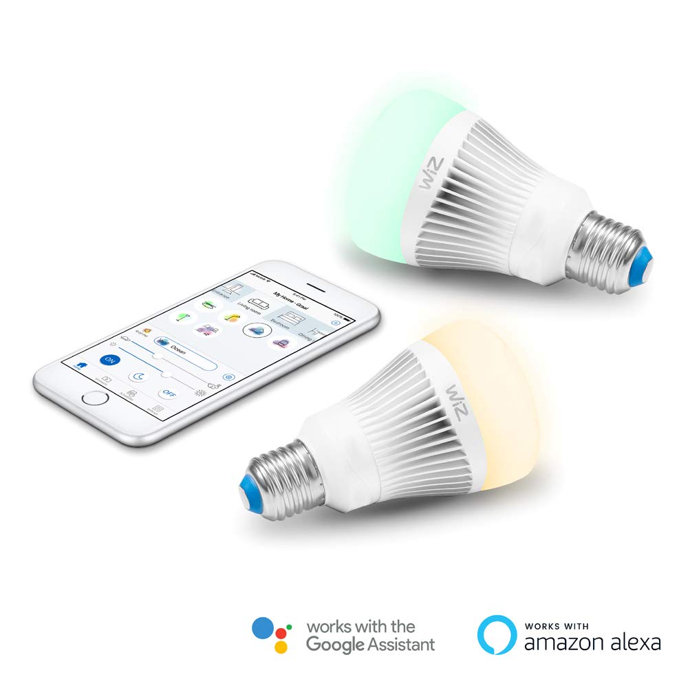 WiZ IZ20126082 60 Watt EQ A19 Smart WiFi Connected LED Light Bulbs/Compatible with Alexa and Google Home, no Hub Required, 2 Count (Pack of 1), RGB+ Color Changing/Tunable/Dimmable, 2 Piece
