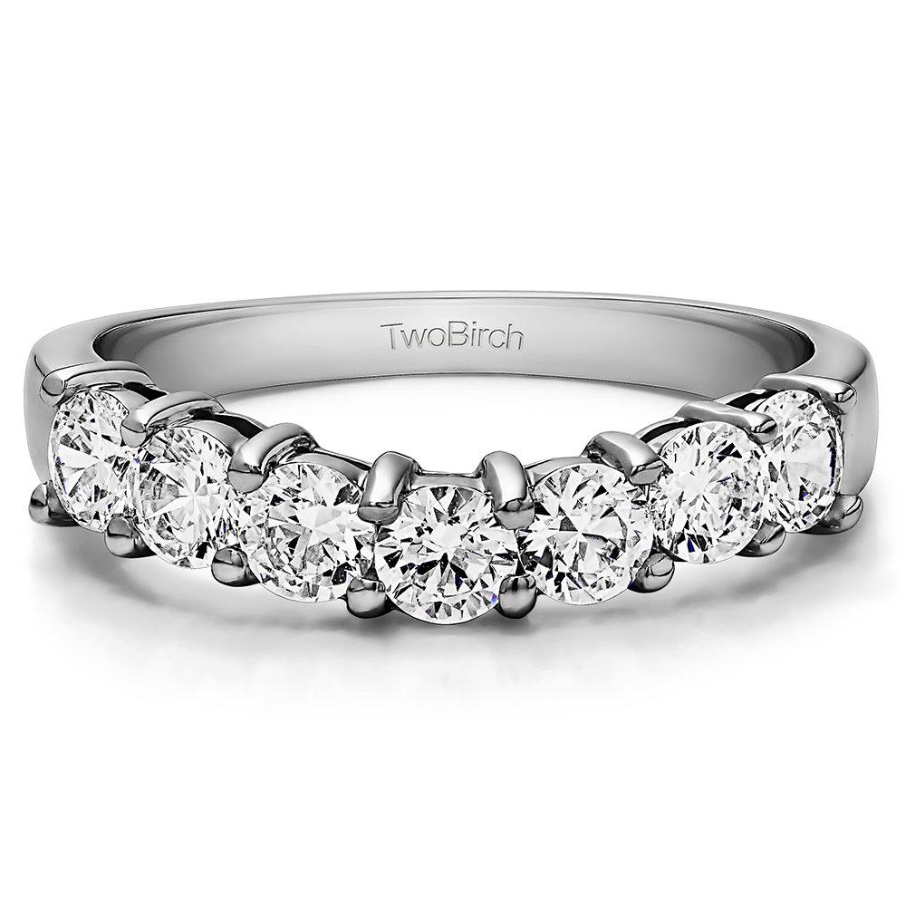 TwoBirch 0.5 Ct. Seven Stone Shared Prong Contoured Wedding Ring In Sterling Silver Cubic Zirconia