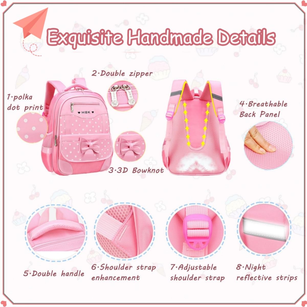 School Bags for Girls,Cute Bowknot Students Backpack,Elementary Princess Bookbag for School