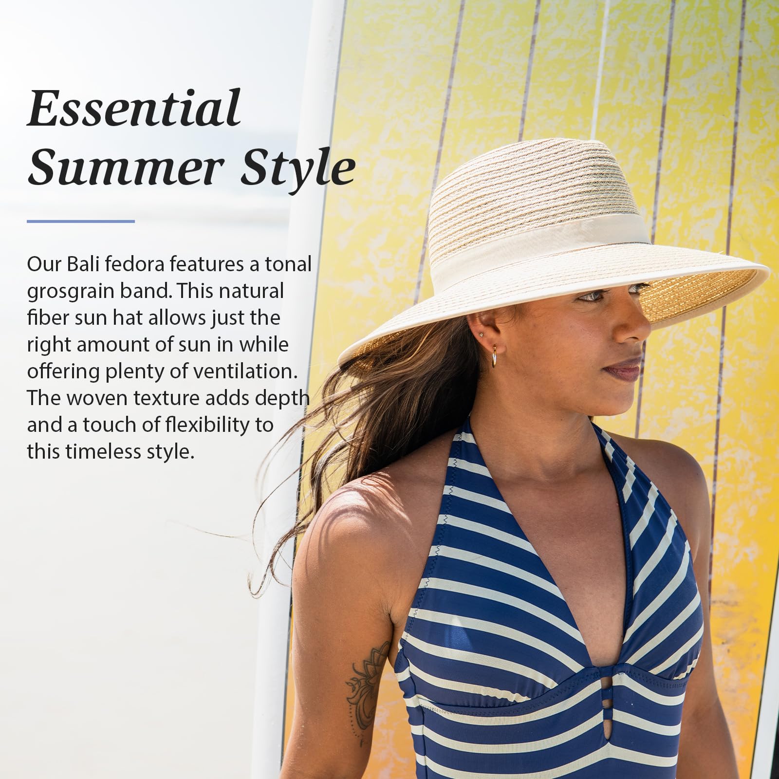 Wallaroo Hat Company – Women’s Bali Fedora – UPF 30+ Sun Protection, Wide Brim, Packable and Adjustable Sizing for Medium Crown Sizes – Fashionable Sun Hat for Everyday Sun Protection (Natural)