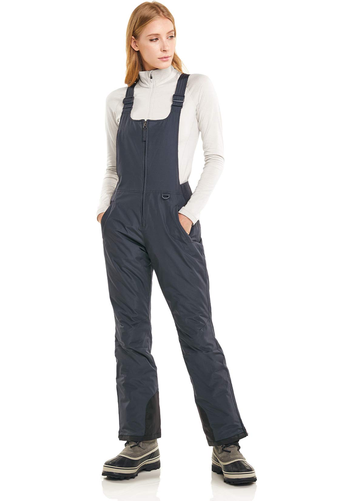 TSLA Women's Winter Snow Bibs, Waterproof Insulated Snowboard Overalls, Ripstop Ski Pants, Winter Snow Bib Charcoal Blue, Medium