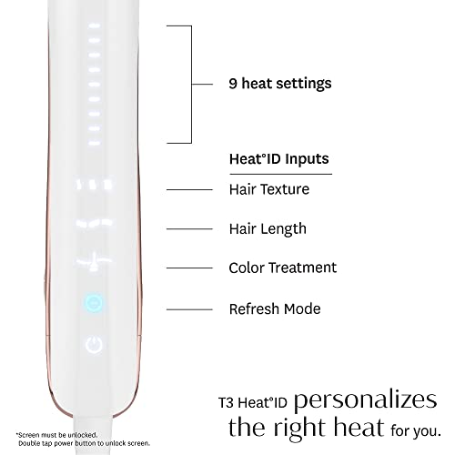 T3 Lucea ID Digital Ceramic Flat Iron with Touch Interface Interactive HeatID Technology for Automatic Heat Setting Personalization, White/Rose Gold, 1"
