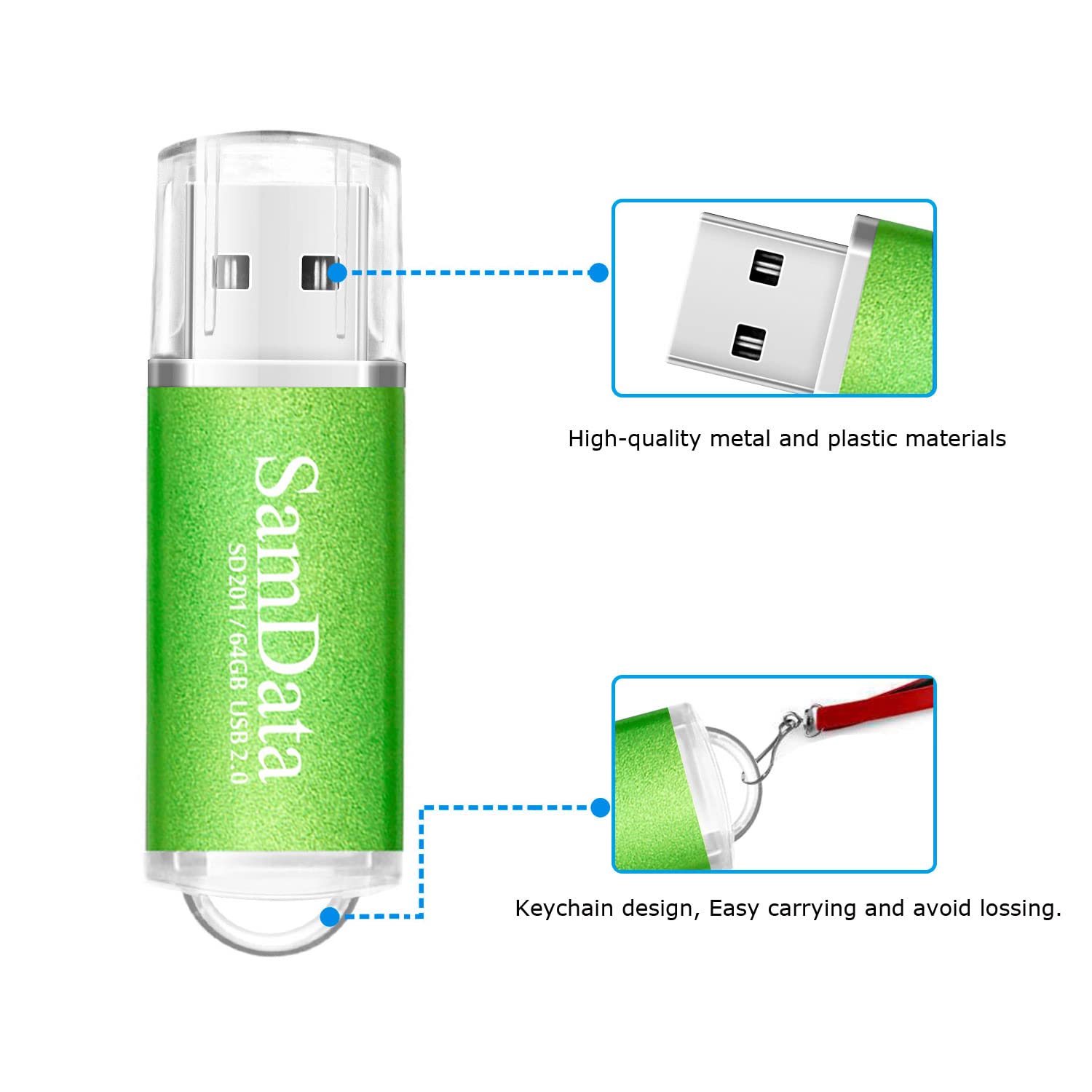 SamData 1 Pack 64GB USB Flash Drives USB 2.0 Thumb Drives Memory Stick Jump Drive Zip Drive, Green