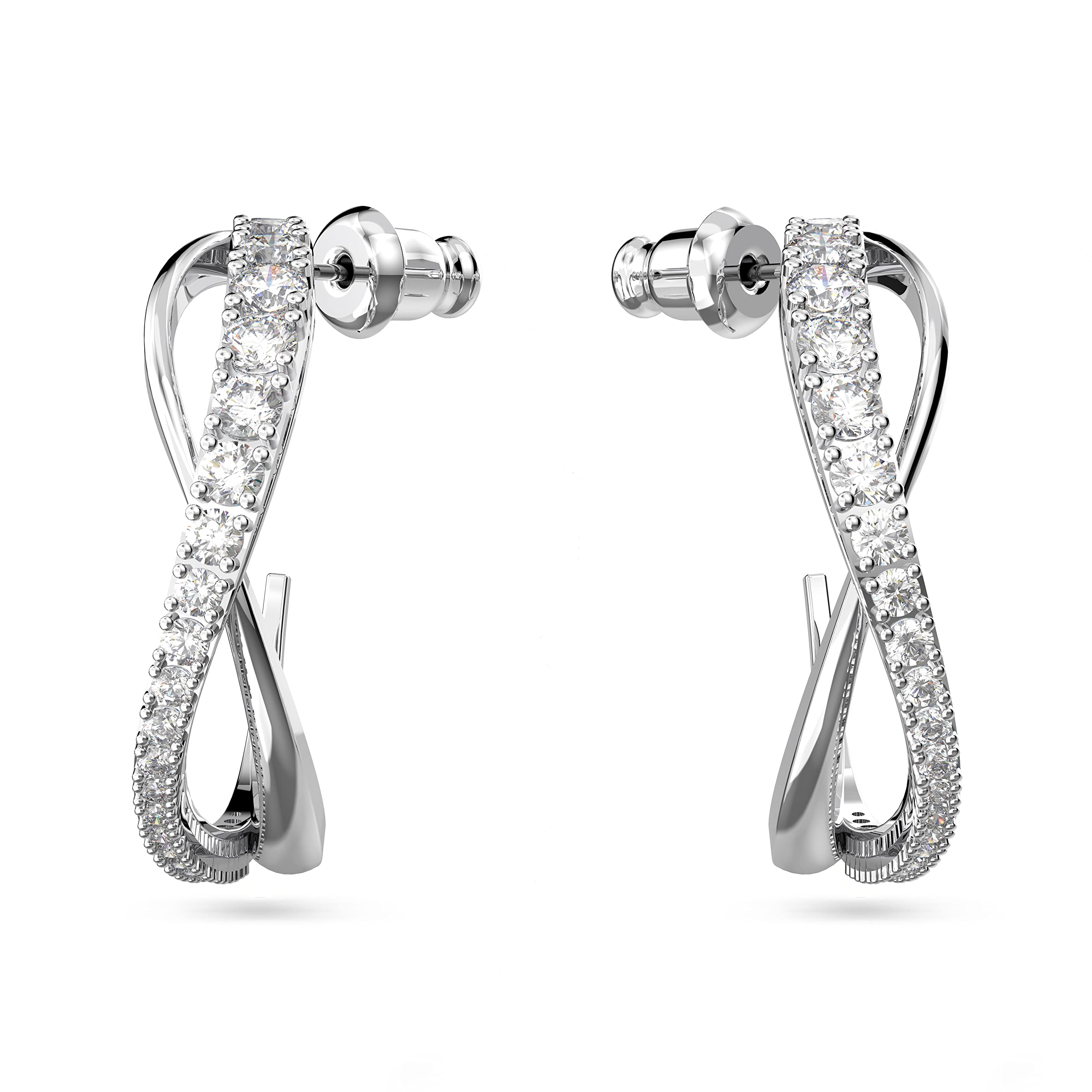 Swarovski Twist Rows Mini Hoop Pierced Earrings with Sparkling Clear Crystal PavΓ© on a Rhodium Plated Setting with Butterfly Closure