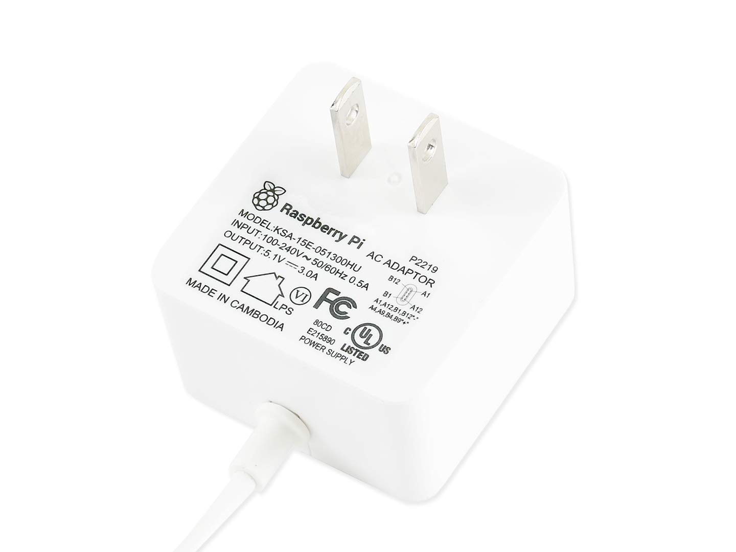Waveshare Official Raspberry Pi USB-C Power Supply for Raspberry Pi 4 AC 100-240V (50/60Hz) Voltage 1.5m Length