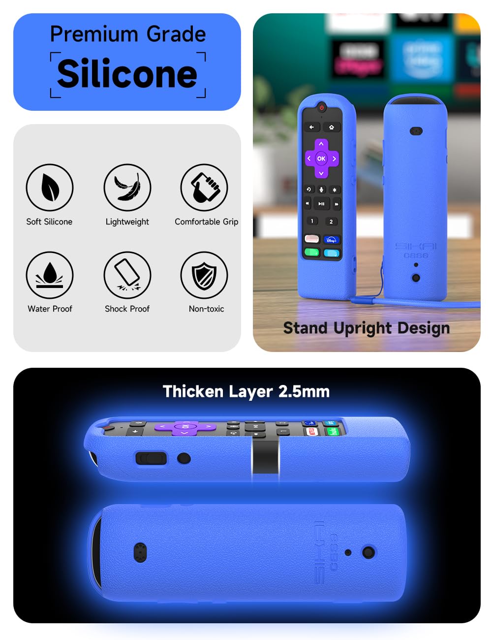 Silicone Remote Case for Roku Voice Remote Pro,Select Series 4K/lus Series 4K TVs 2024,RCS01R Shockproof Protective Cover for Ultra(2019-2011) with Lanyard for Streaming Stick 4K+ Remote(Blue)