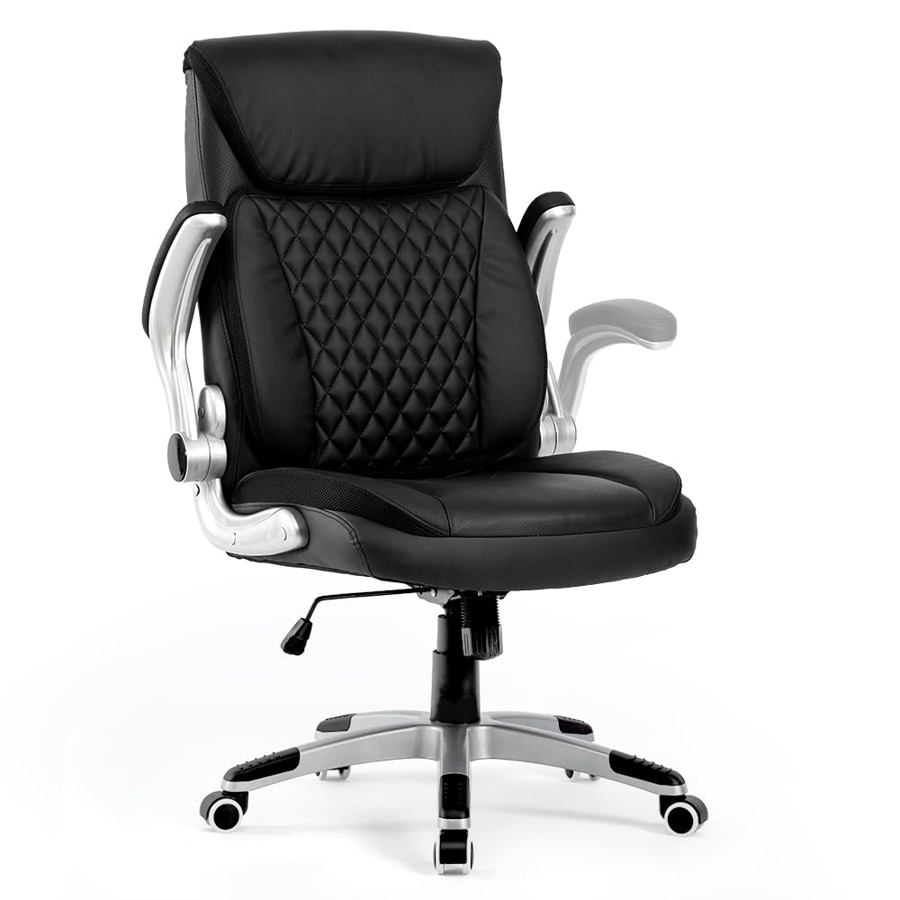Savourseat Big and Tall Office Chair Heavy Duty Executive Desk Chair with Flip-up Armrests, High Back, Wide Seat, Thick Padded, Strong Nylon Base, Smooth Wheels Ergonomic Office Chairs