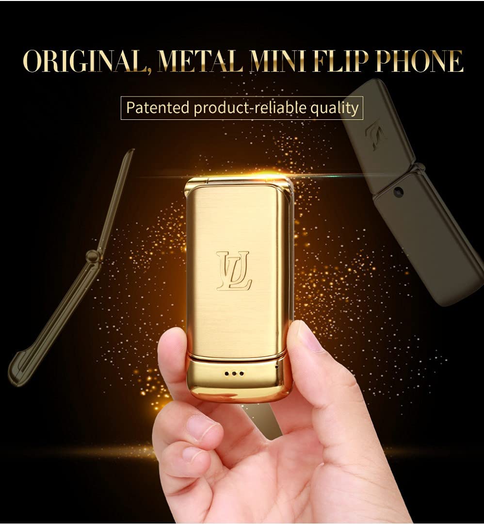 XBOSS Ulcool V9 Smallest Flip Metal Body Dual Sim Card Luxury Mobile Cell Phone (Gold)