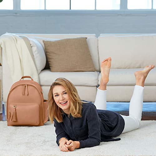 Skip Hop Diaper Bag Backpack: Greenwich Multi-Function Baby Travel Bag with Changing Pad and Stroller Straps, Vegan Leather, Caramel